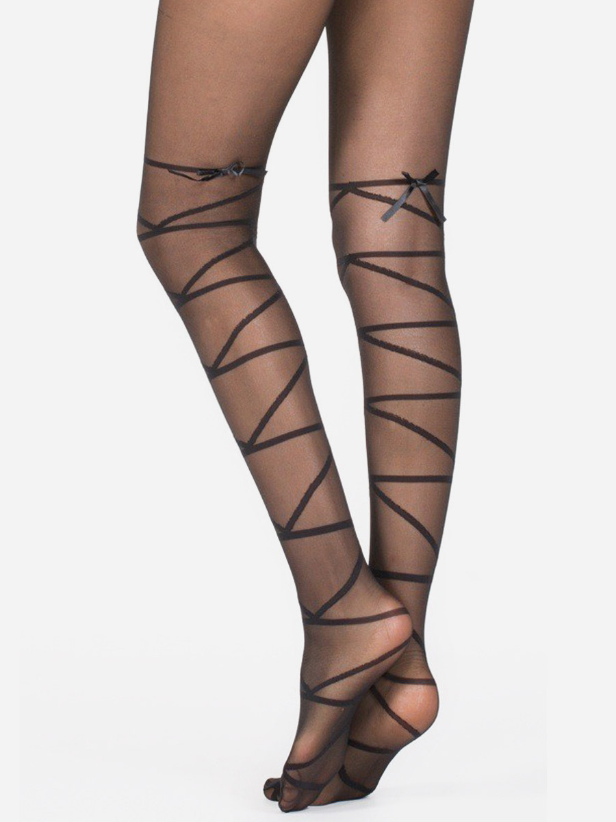 Collants effet laçage et noeud