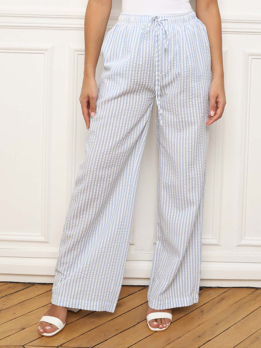 Pantalon ample à motif rayures bleu clair