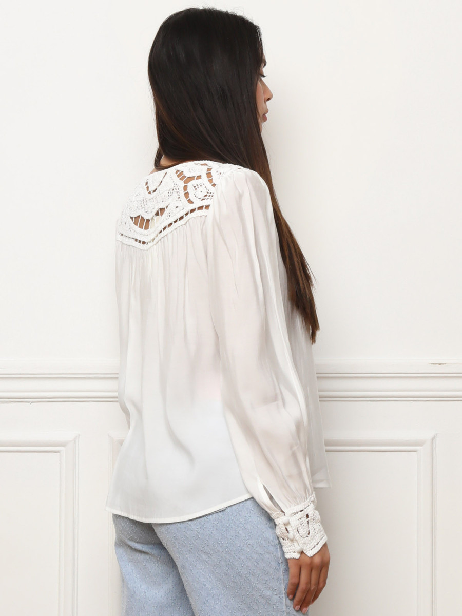 Chemisier à détails en crochet blanc