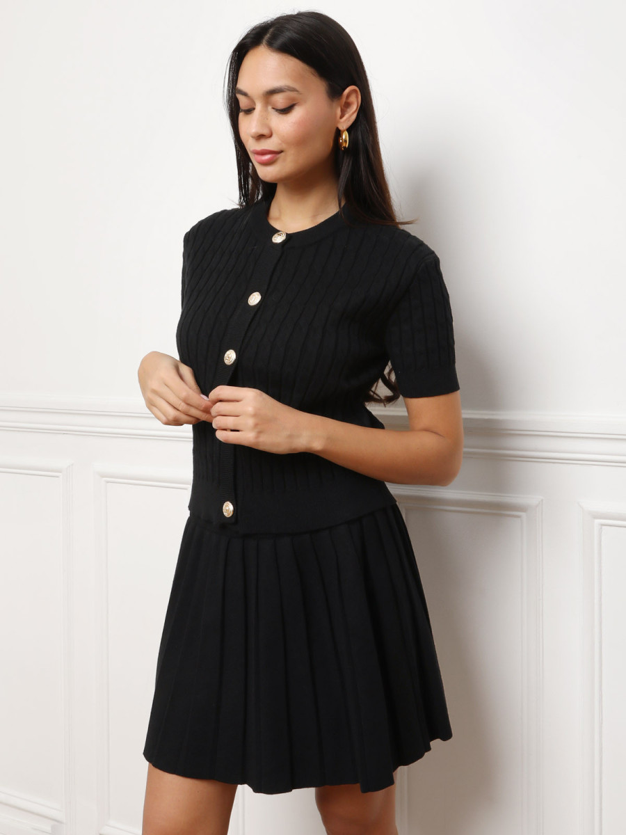 Ensemble gilet et jupe en maille noir