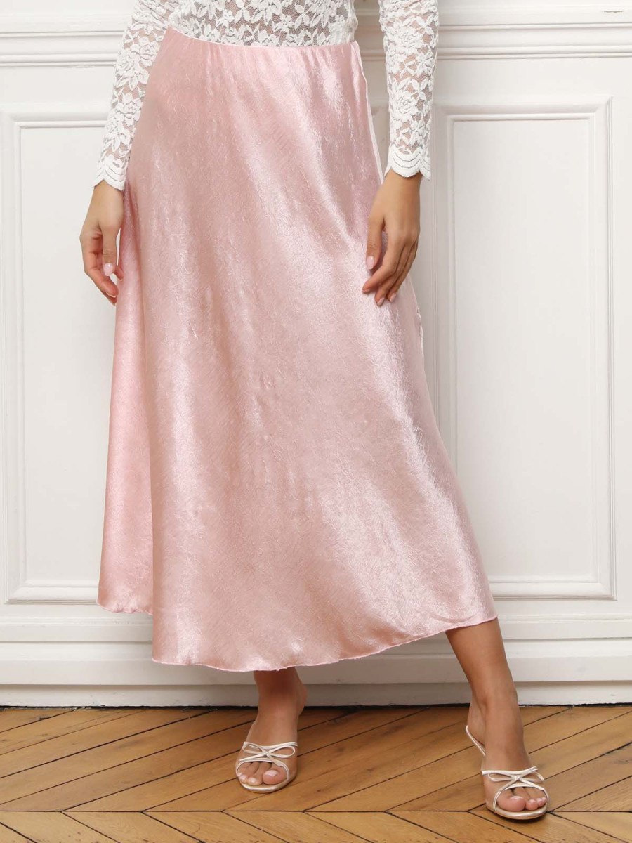 Jupe longue taille haute effet satiné