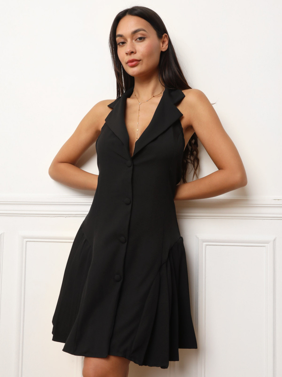 Robe blazer évasée à dos nu noire