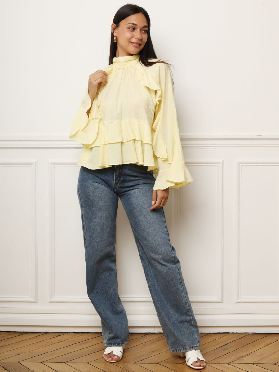Blouse ample volantée jaune