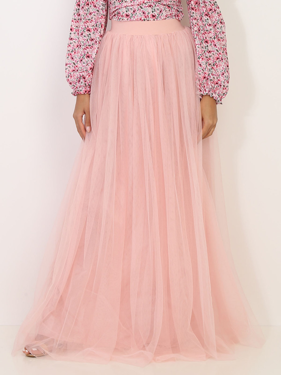 Jupe longue rose en tulle