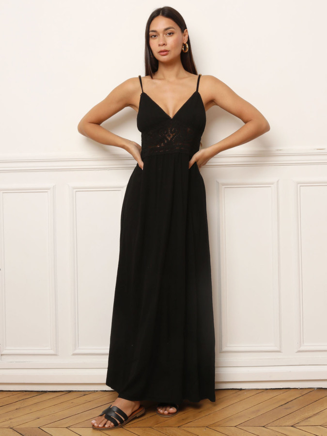 Robe longue noire style bohème