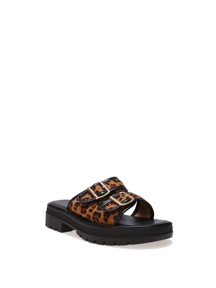 Mules léopard avec brides en suédine à motif animal