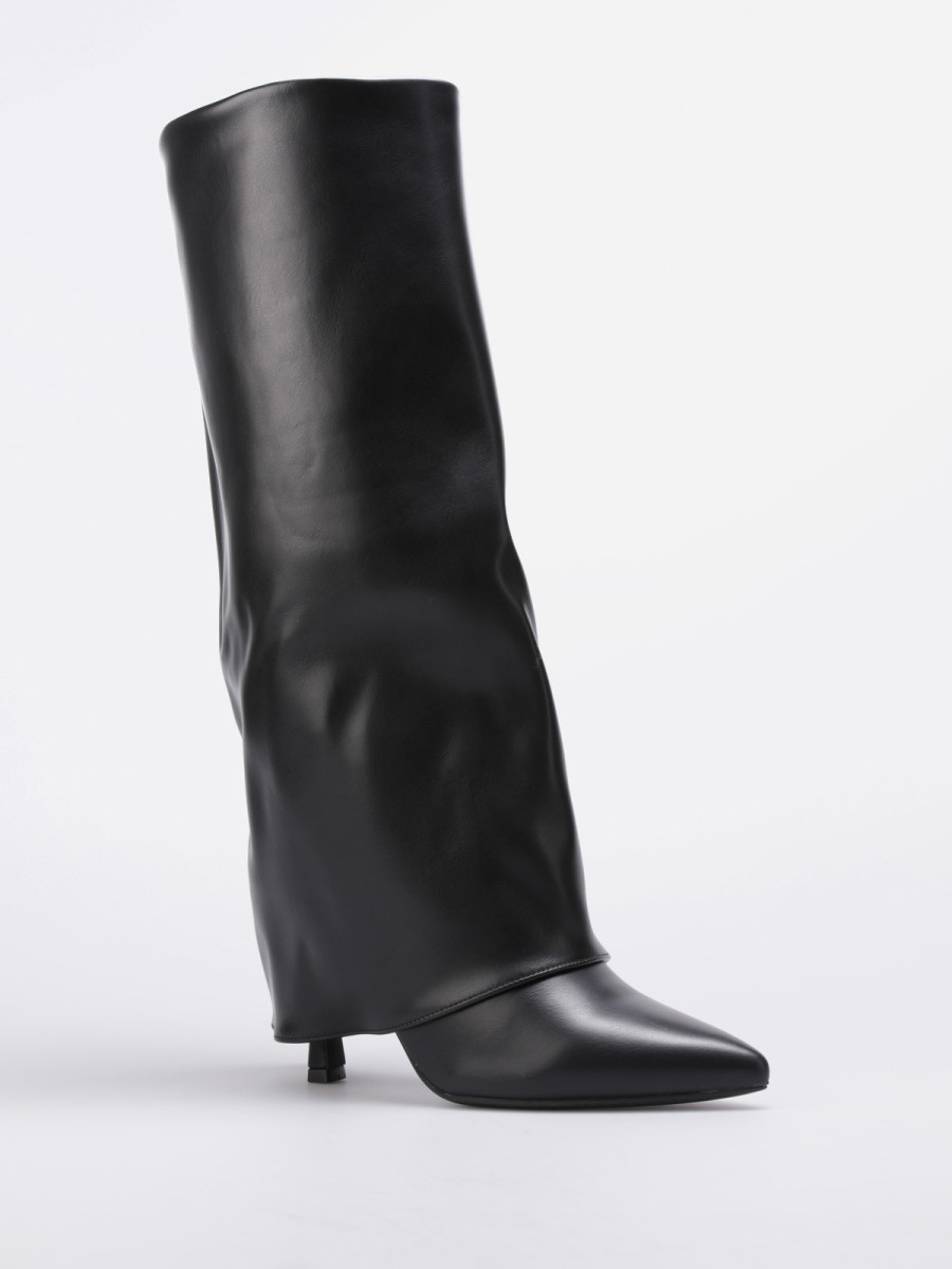 Bottes pointues noires avec revers à talon fin