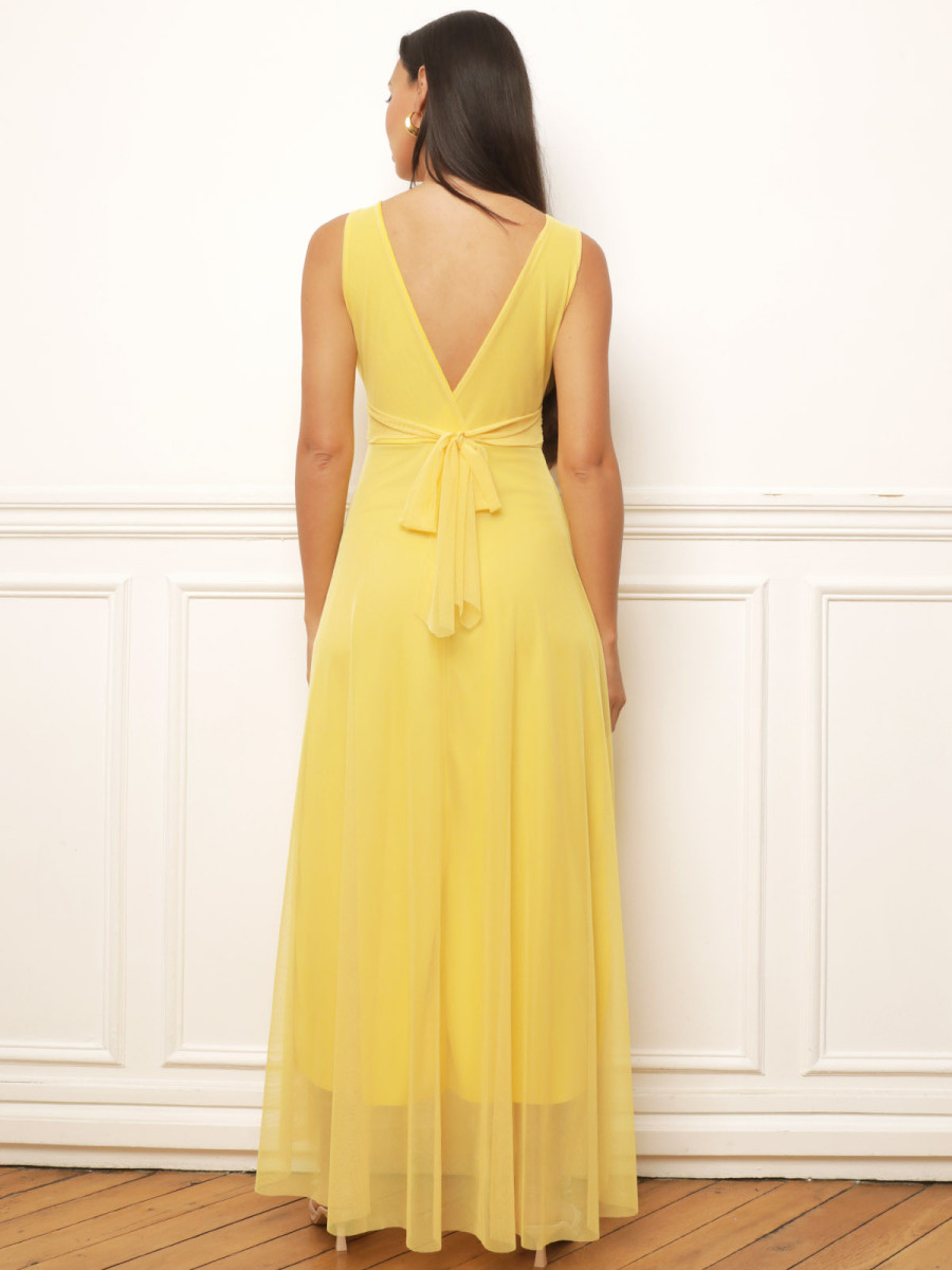 Robe de cérémonie évasée en tulle jaune