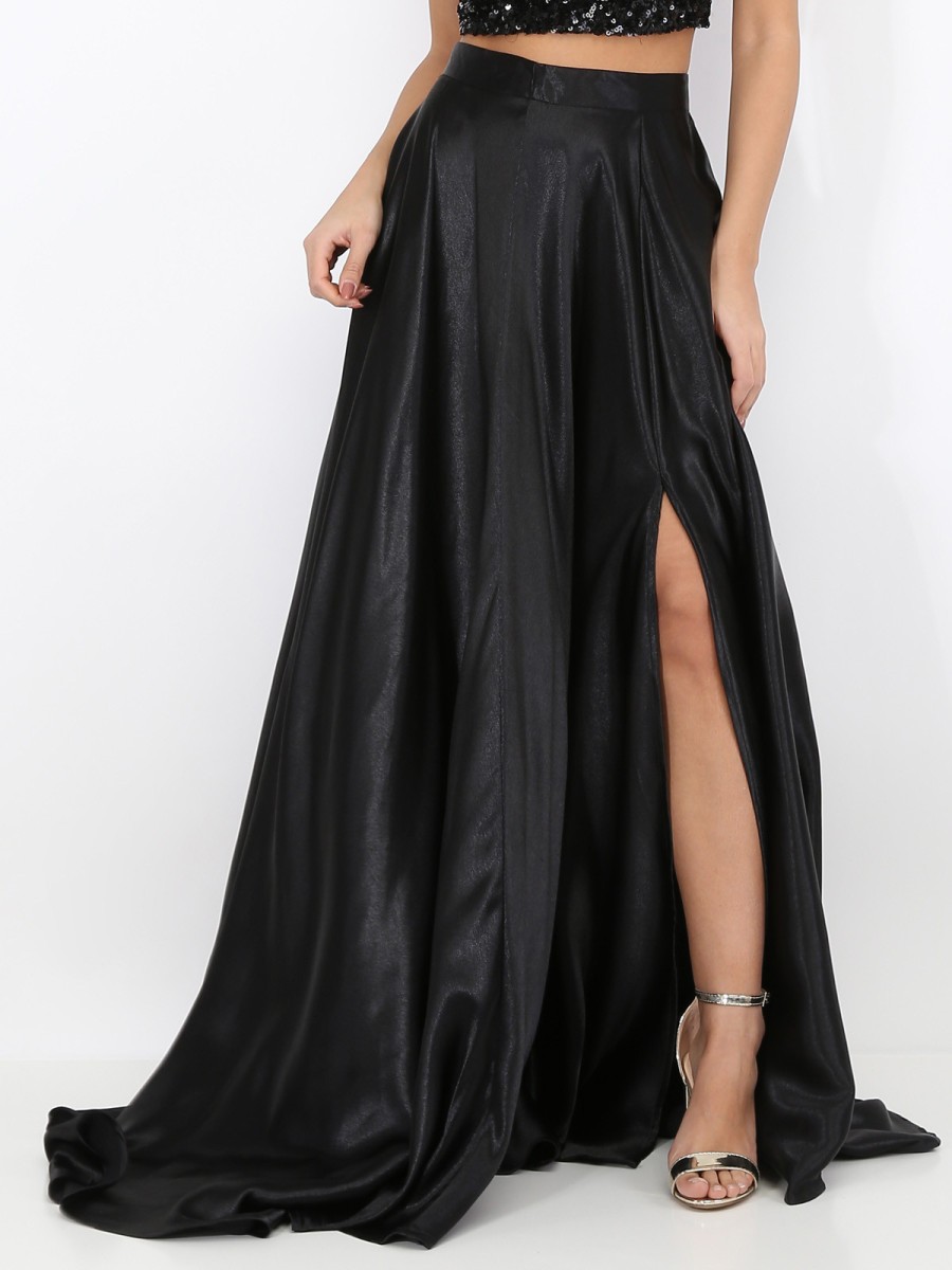 Jupe longue taille haute effet satiné